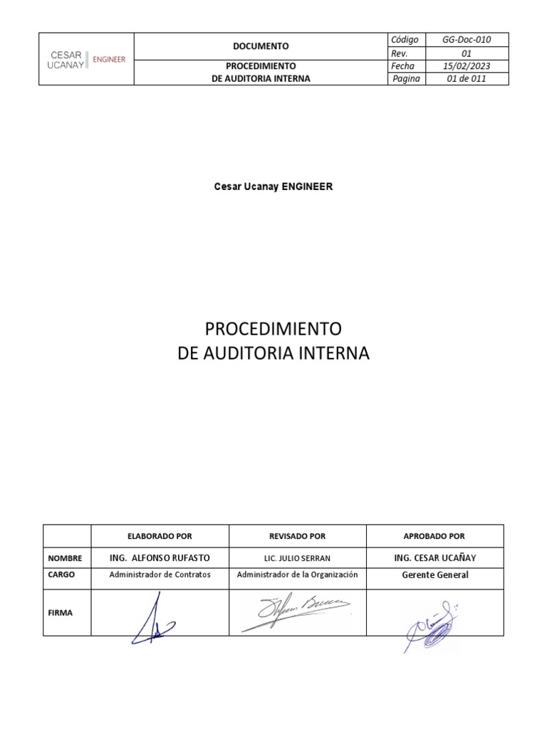 Documento Procedimiento de Auditoria Interna | PDF | Auditoría | Contralor