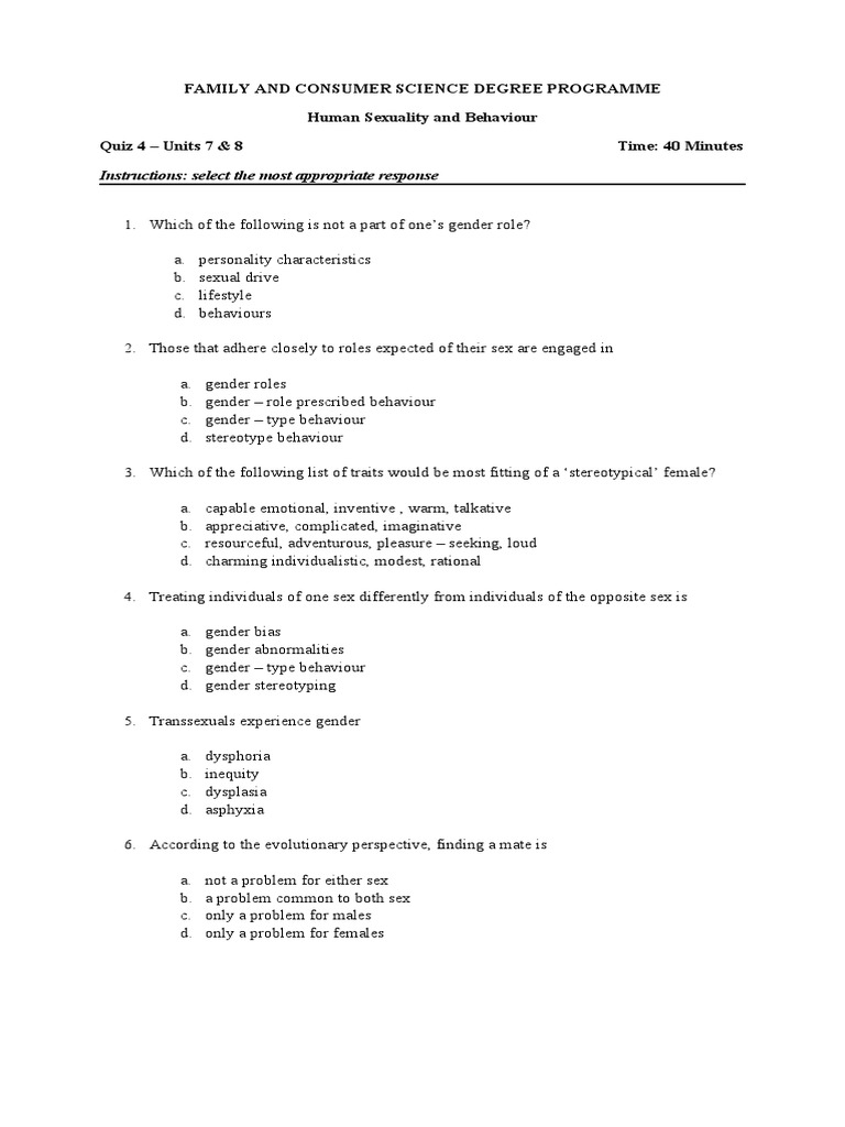 Instructions Select The Most Appropriate Response Pdf Orgasm Sex