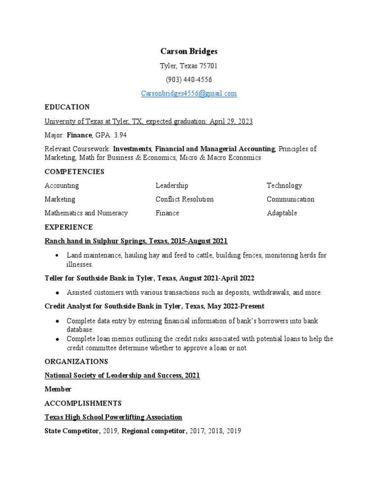Carson Bridges Resume 4 | PDF
