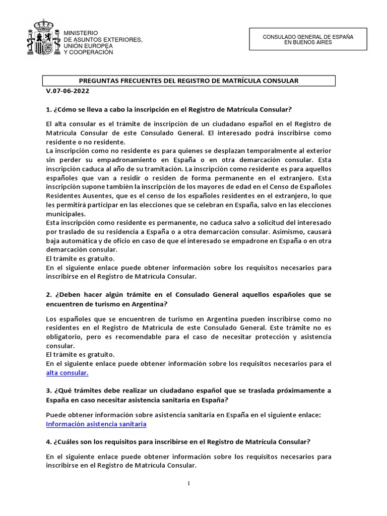 Registro de Matrícula Consular en Argentina | PDF | España | Gobierno