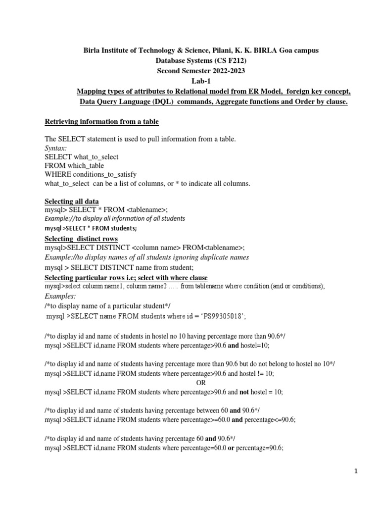 MYSQL Lab1 RM | PDF | Computers