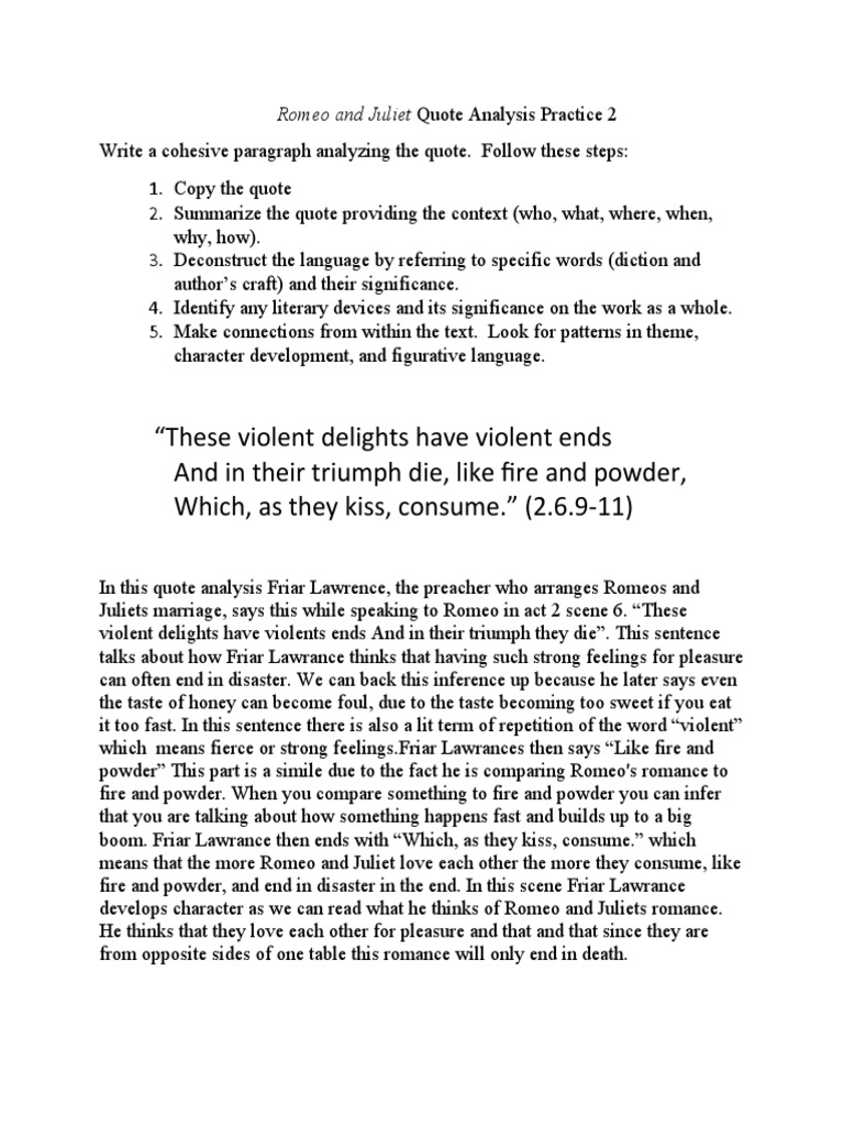 2022 Romeo and Juliet Quote Analysis Act 2 | PDF