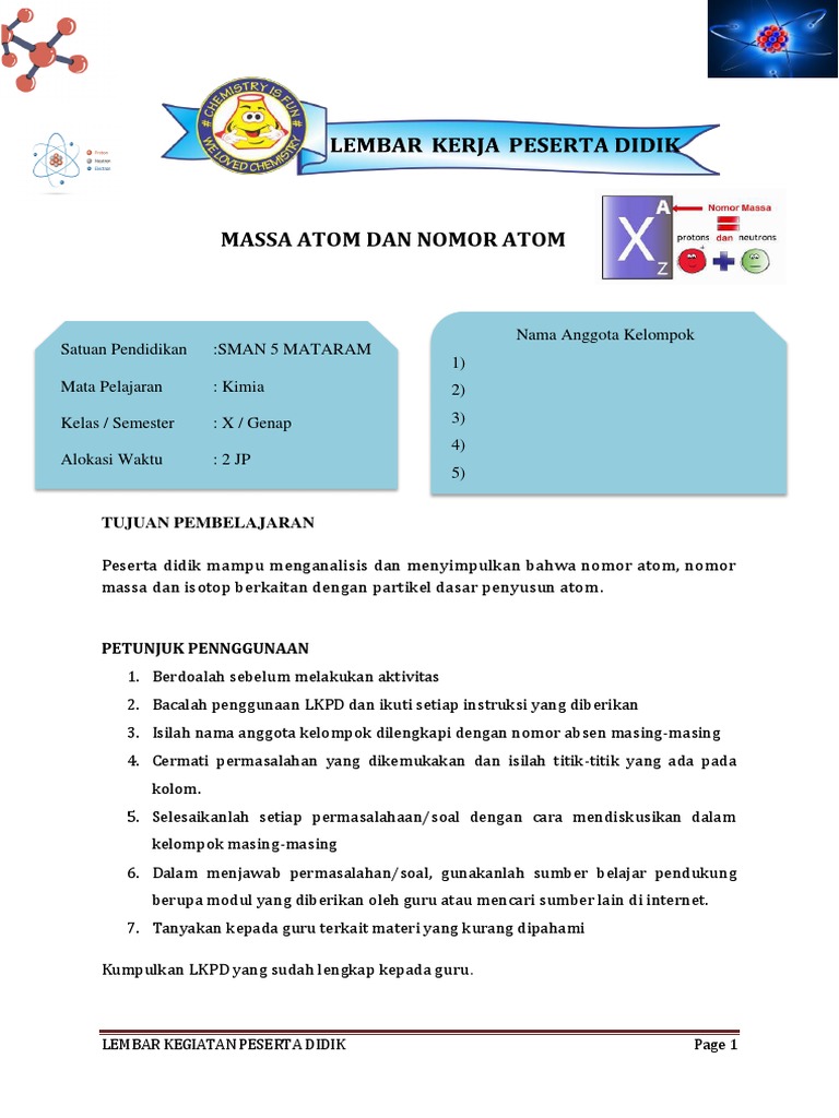 LKPD Massa Atom Dan Nomor Atom | PDF