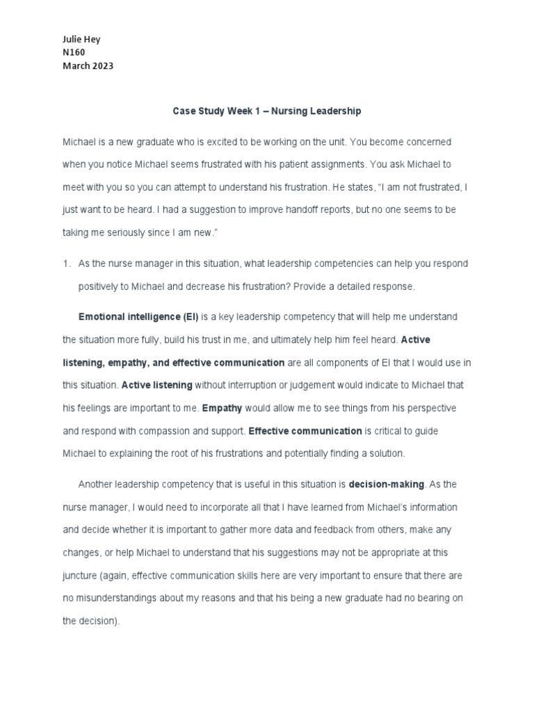 Case Study Nursing Leadership | PDF | Mentorship | Leadership