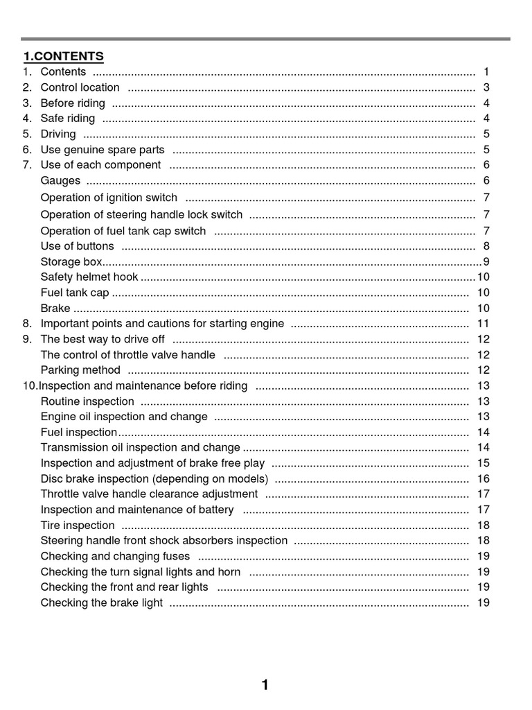 An Operations and Maintenance Manual for a Motorcycle: Contents, Controls, Safe Riding ...