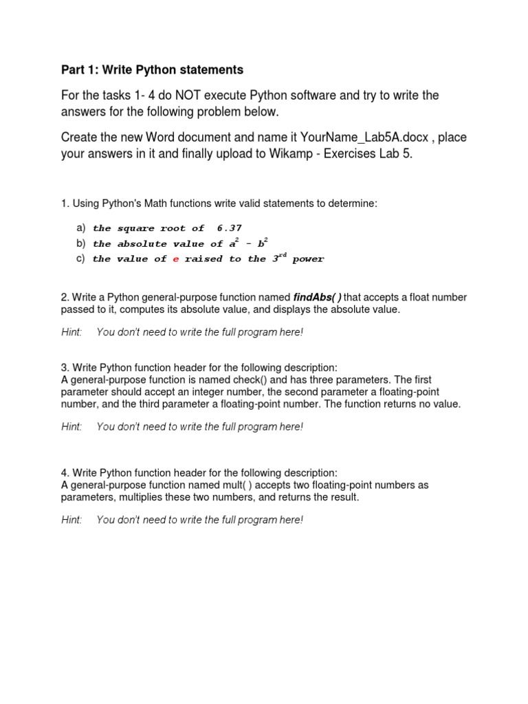 It2 Lab5 Tasks Pdf Parameter Computer Programming Python Programming Language 0632