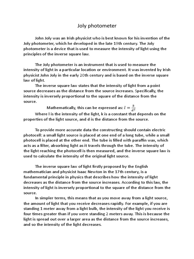 Joly Photometer | PDF | Light | Optics