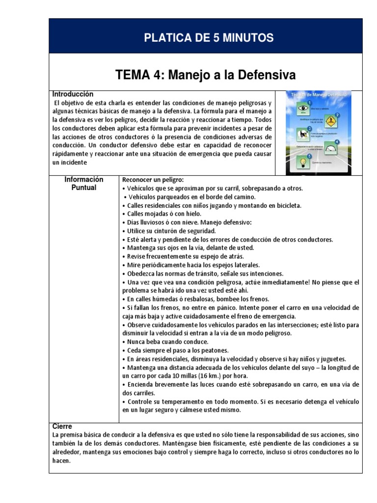 PLATICA DE 5 MINUTOS - Manejo A La Defensiva | PDF | Transporte