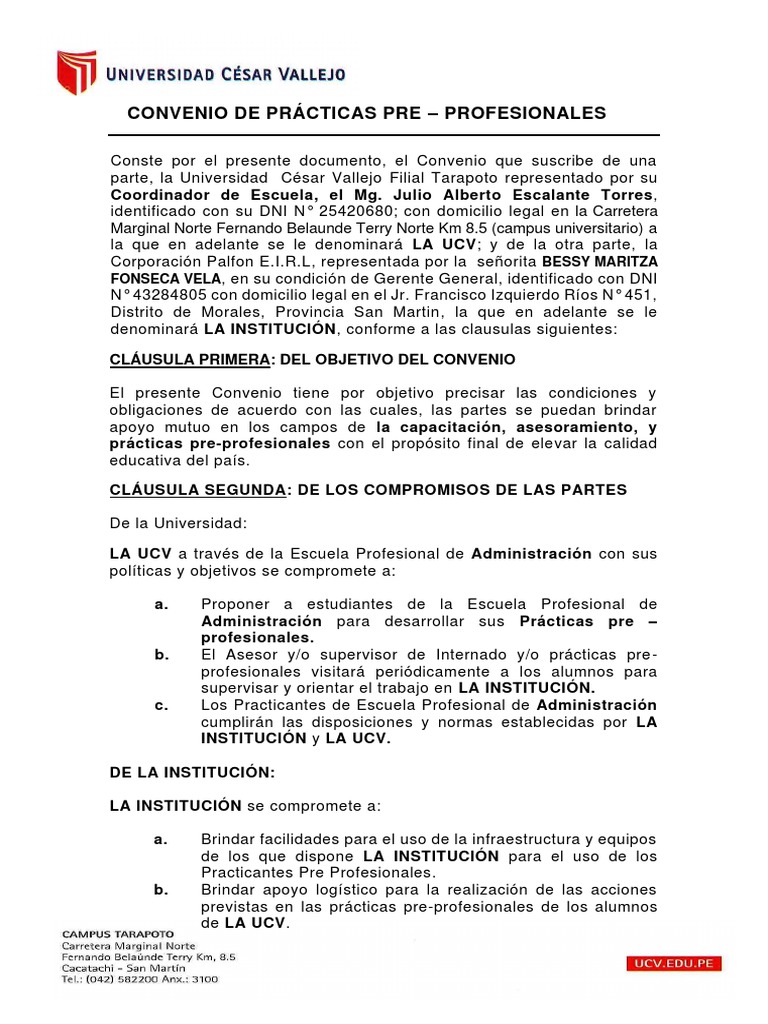 Modelo Convenio de Prácticas 2023 | PDF