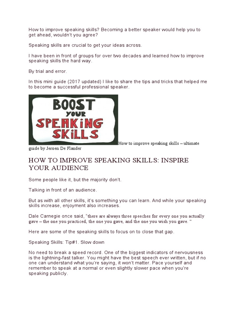 How To Improve Speaking Skills | PDF | Facilitator | Public Speaking