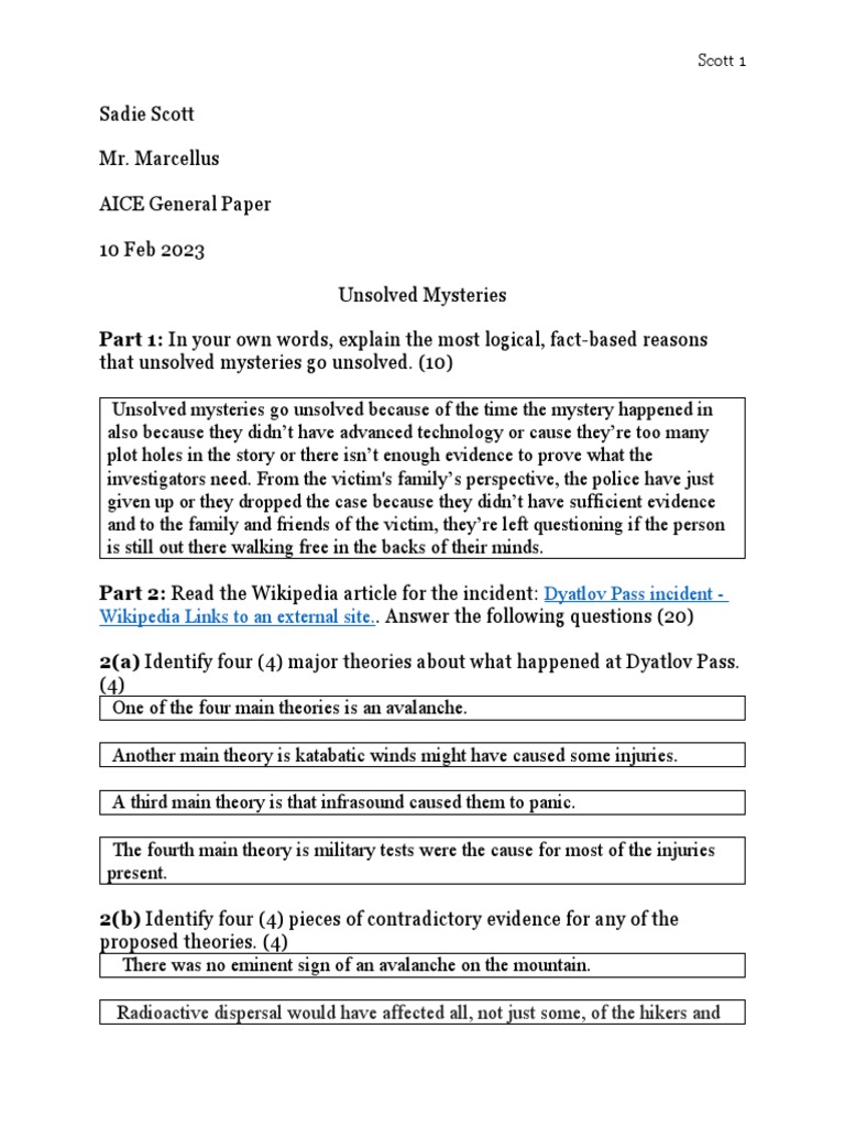 Unsolved Mysteries Assignment | PDF