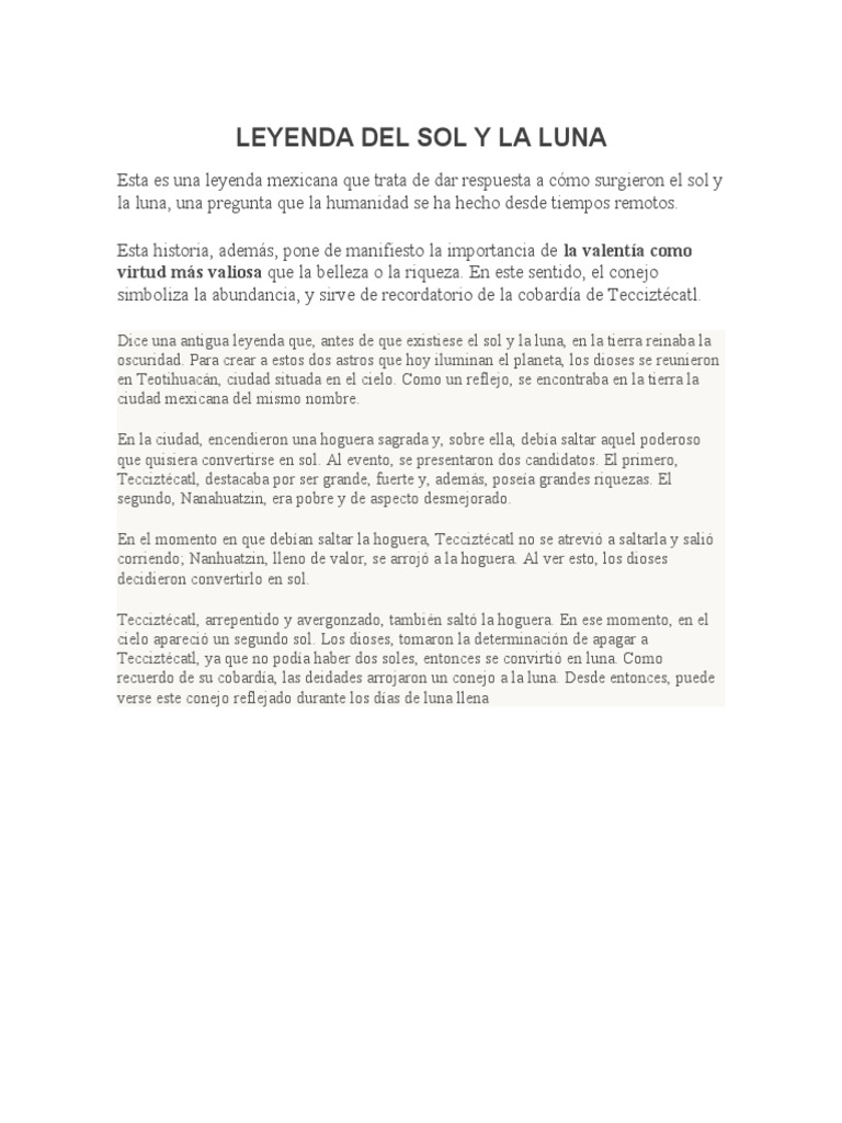 Leyenda Del Sol y La Luna | PDF