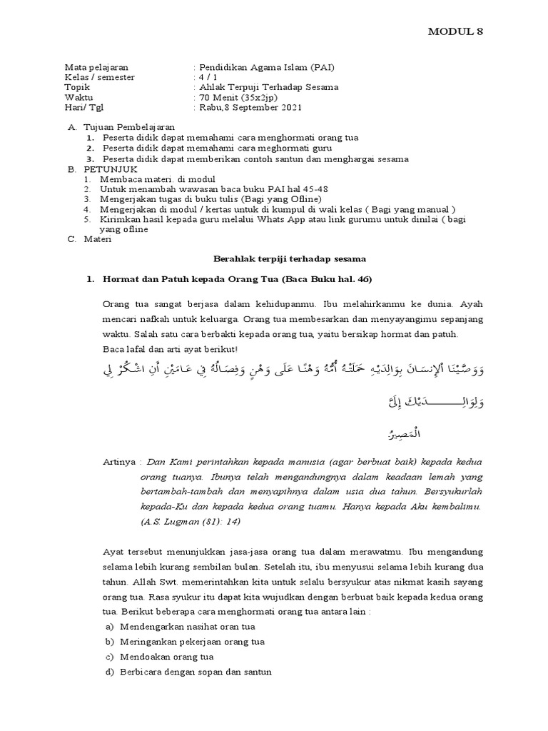 Modul 8 Pai Kls IV | PDF