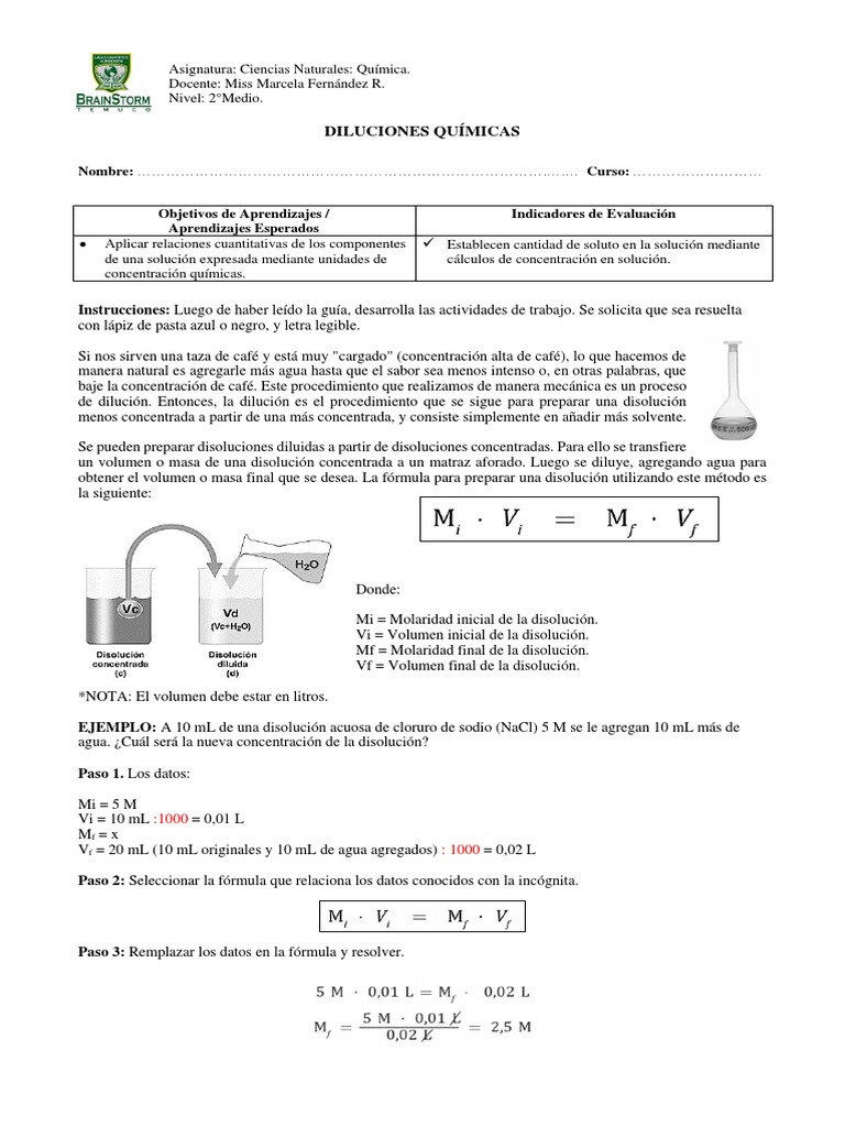 2°Medio-Química-Diluciones-guía-de-trabajo | PDF | Concentración | Compuestos químicos