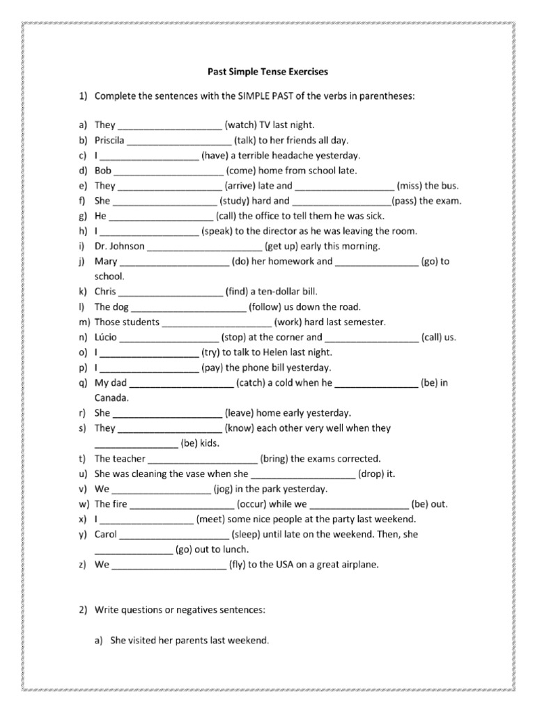 Past Simple Exercises | PDF