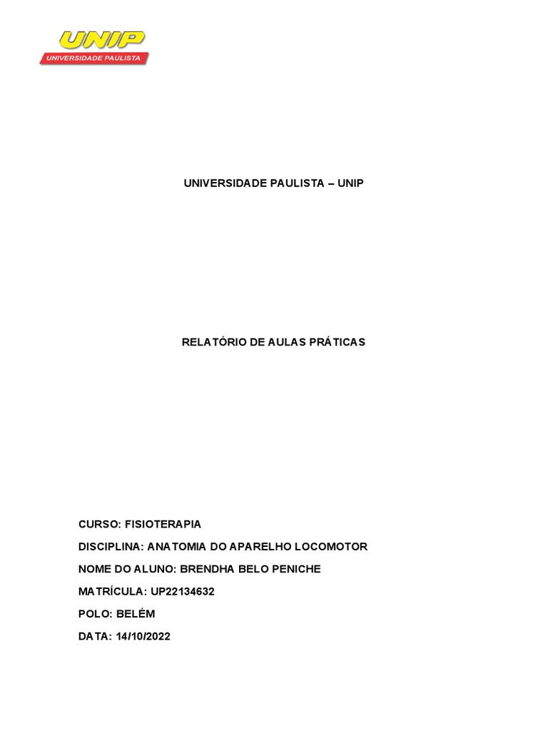 MODELO Relatório de Aulas Práticas - UNIP | PDF | Esqueleto | Osso