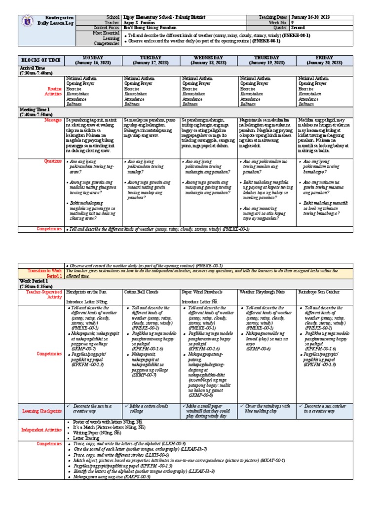 Kindergarten DLL MELC Q2 Week 9 Asf | PDF