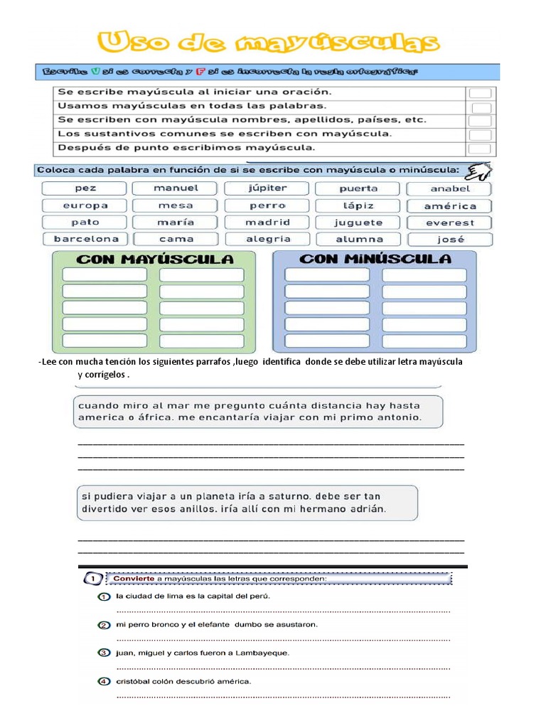 Hoja de Trabajo Mayúsculas | PDF