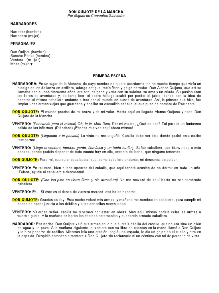 Guion Don Quijote de La Mancha | PDF | Don Quijote | Caballero