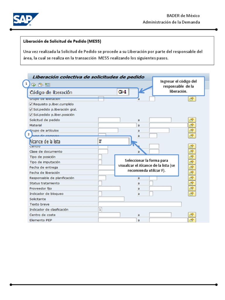 ME55 - Liberación Colectiva de Solicitudes de Pedido | PDF
