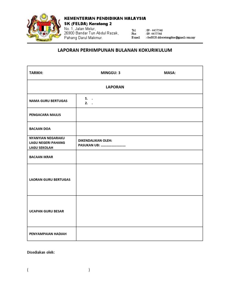 Laporan Perhimpunan Bulanan Kokurikulum 2023 | PDF
