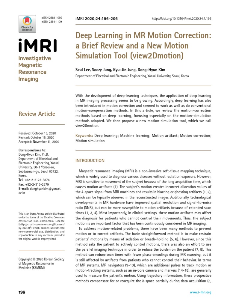Deep Learning In Mr Motion Correction A Brief Revi Pdf Deep Learning Simulation