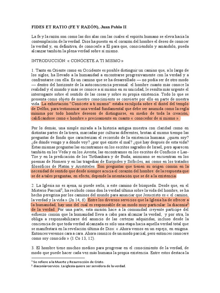 Fides Et Ratio (Fe Y Razón), Juan Pablo Ii | PDF | Verdad | Fe