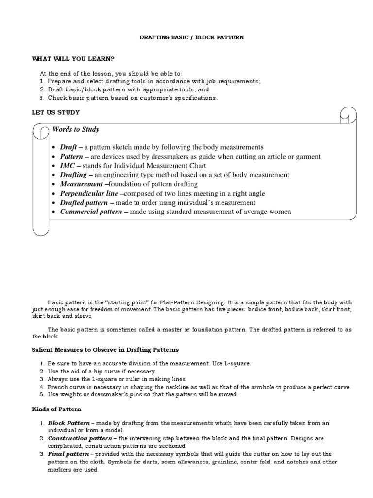 Drafting Basic Pattern | PDF | Length | Measurement