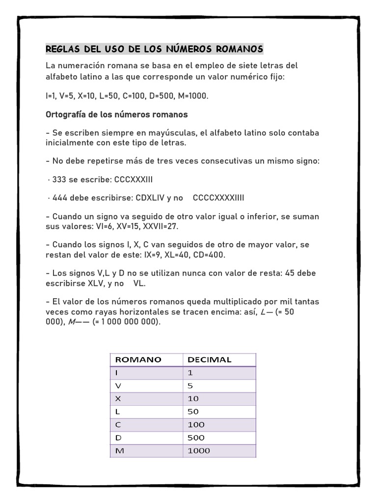 Reglas Del Uso de Los Números Romanos | PDF | Lingüística