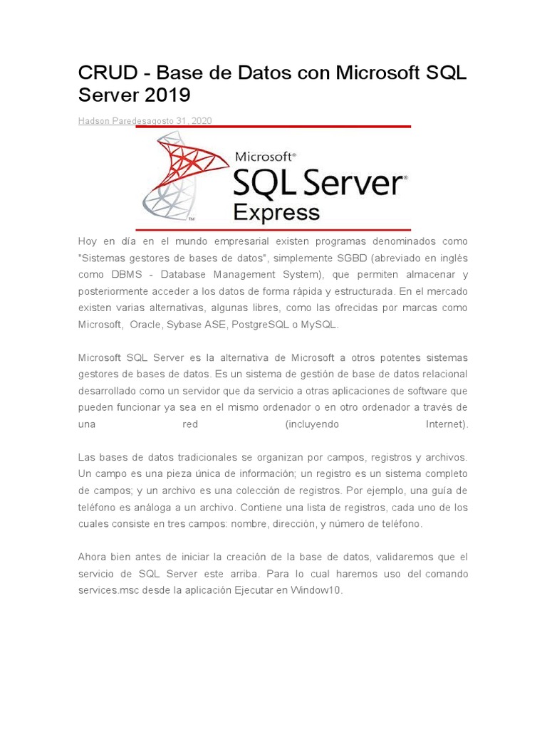 Crud Java SQL Server | PDF | SQL | Servidor SQL de Microsoft