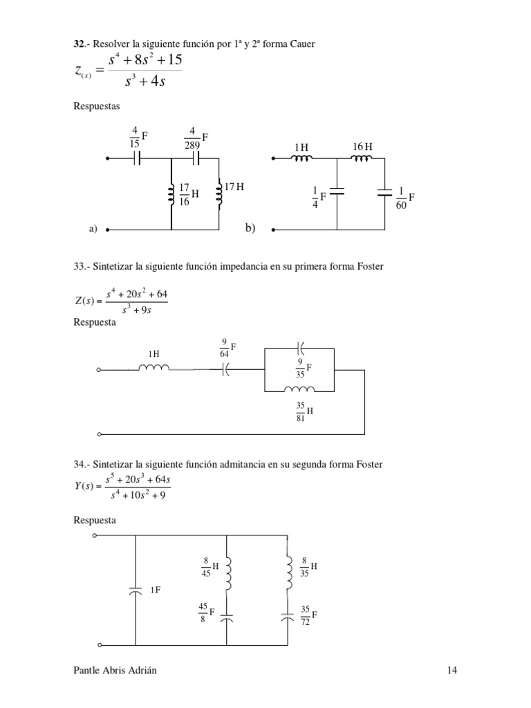 Funciones Cauer y Foster Resueltas | PDF