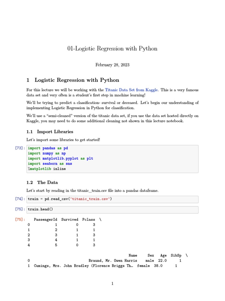 01 Logistic Regression With Python Pdf