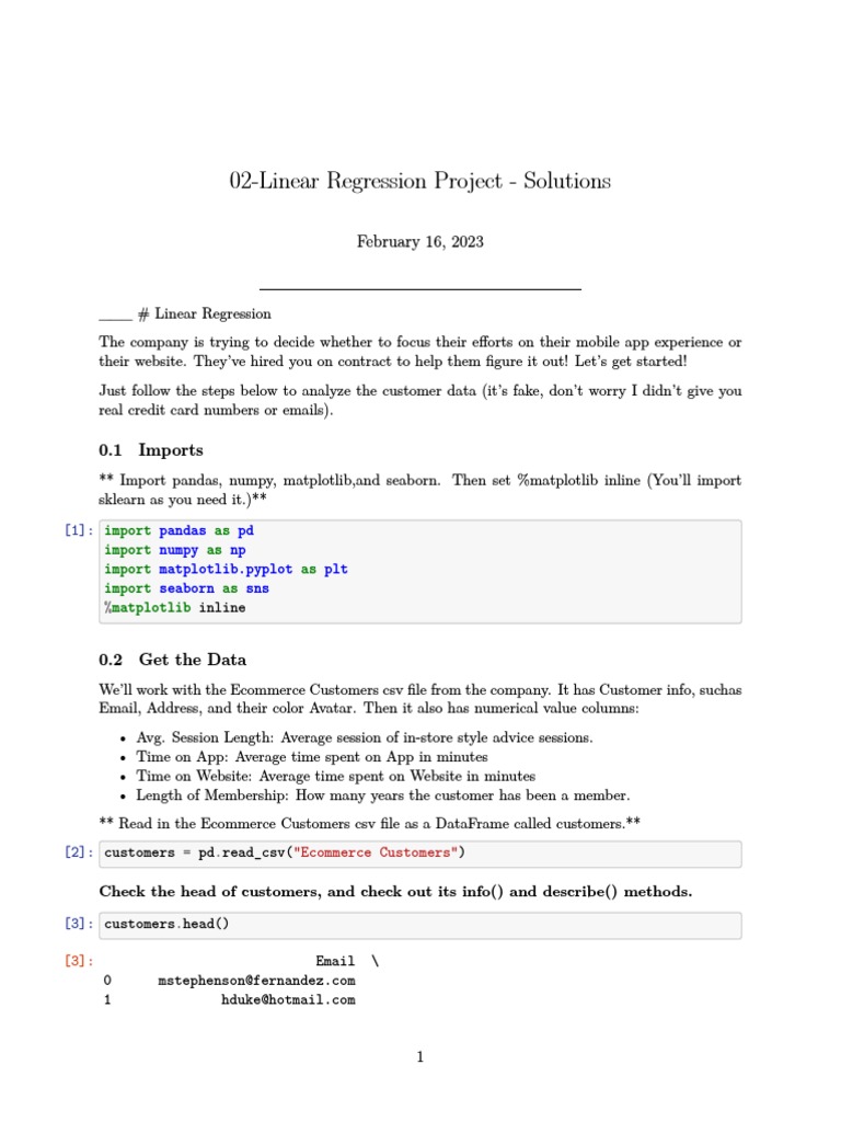 02-Linear Regression Project - Solutions | PDF 02-Linear Regression Project - Solutions | PDF