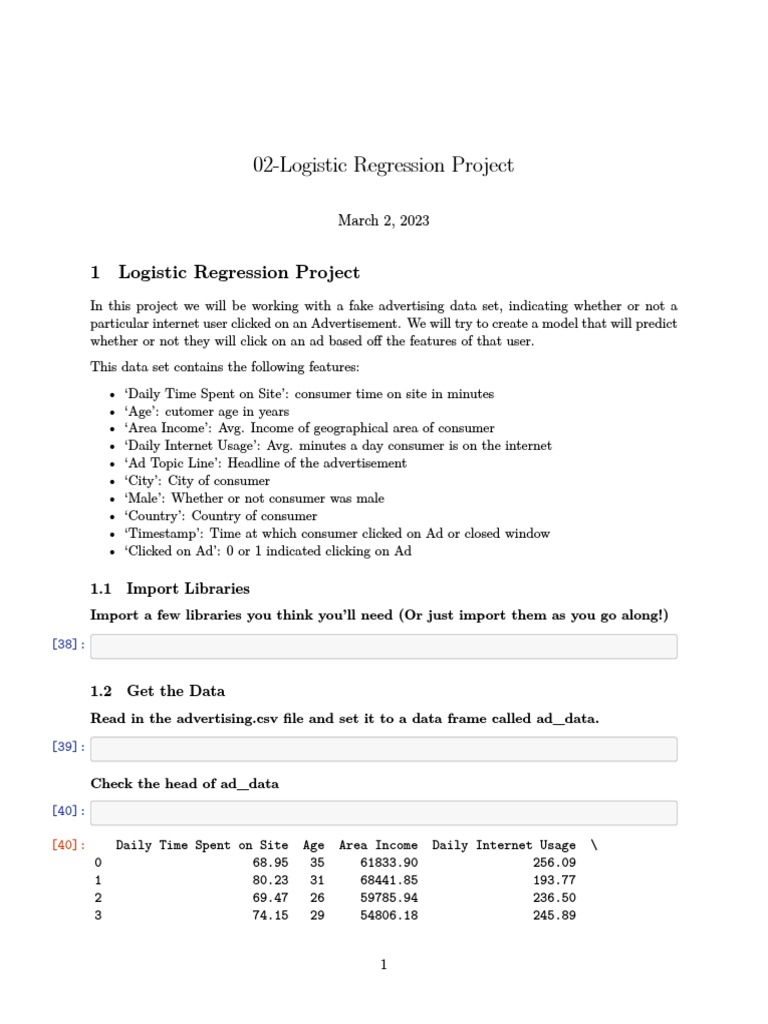 02-Logistic Regression Project | PDF | Data Analysis | Statistics