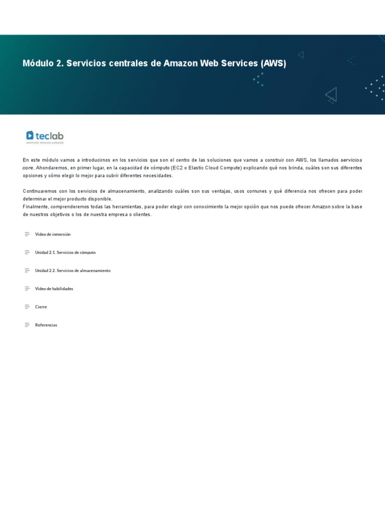 Módulo 2. Servicios Centrales de Amazon Web Services (AWS) | PDF ...