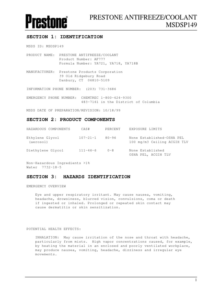 Antifreeze Safety & Handling Guide | PDF | Combustion | Occupational ...