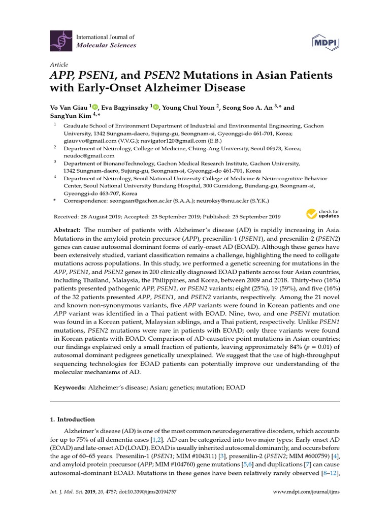 APP, PSEN1, and PSEN2 Mutations in Asian Patients | PDF | Clinical ...