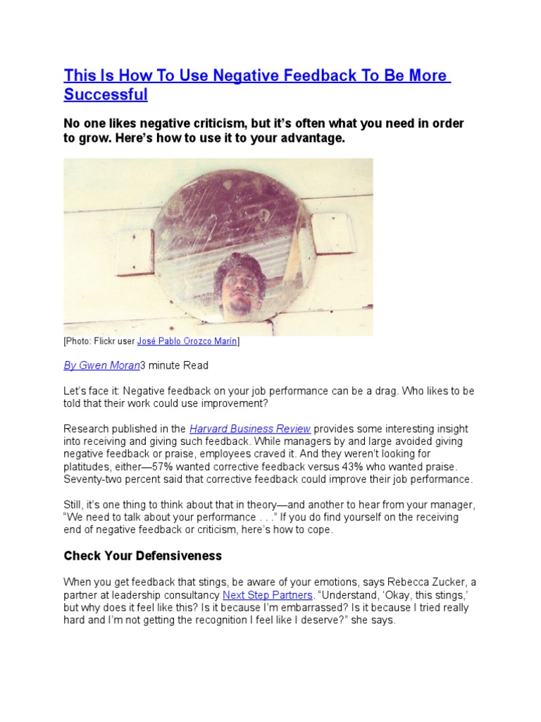 This Is How To Use Negative Feedback To Be More Successful | PDF ...