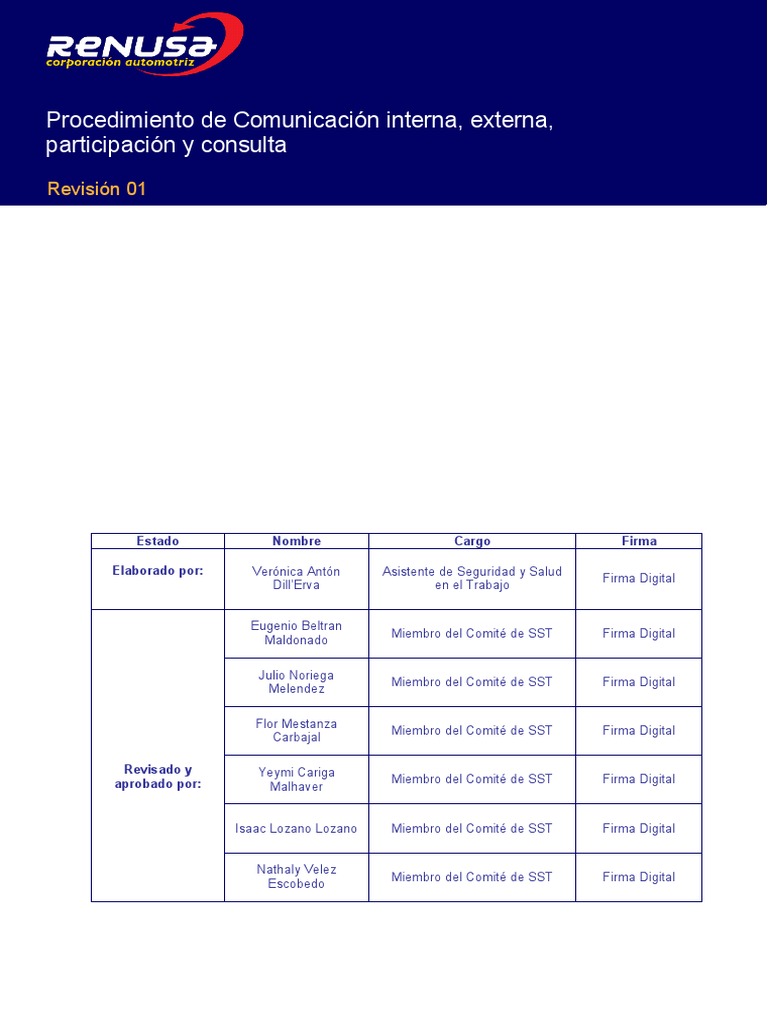 SG-PR-009 Comunicación Interna Externa Participación y Consulta (Rev. 01) | PDF | Seguridad y ...