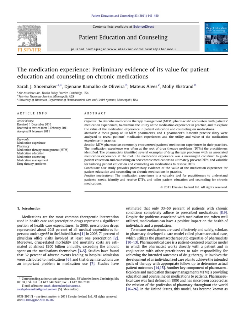 Patient Education and Counseling: Sarah J. Shoemaker, Djenane Ramalho ...