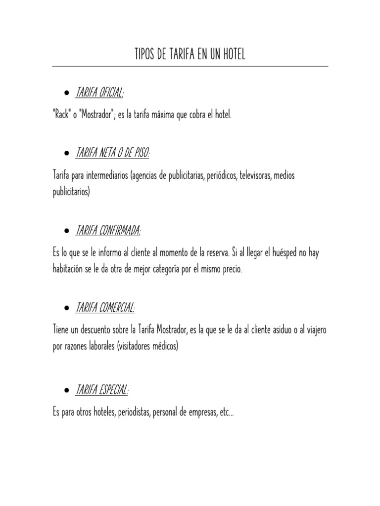 Tipos de Tarifa | PDF