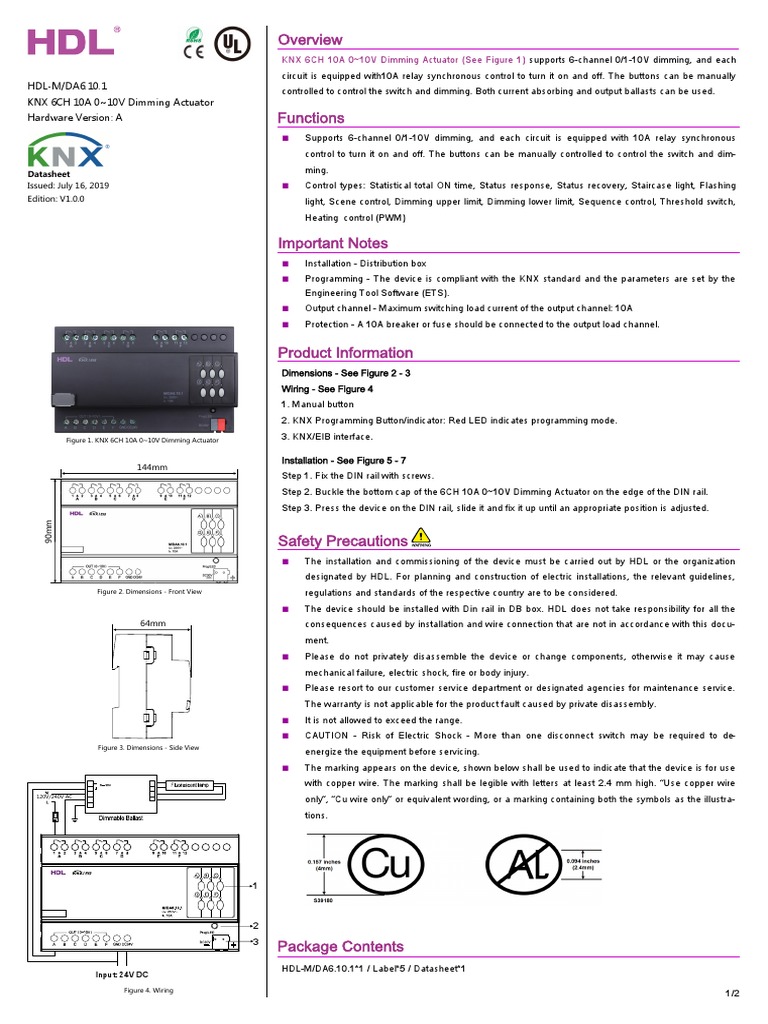 KNX 6CH 10A 0 10V Dimming Actuator (See Figure 1) : Datasheet | PDF