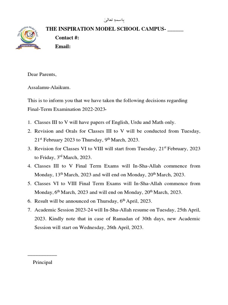 Final Exam Notice 2022-23 For Parents Final (Class III To VIII) | PDF