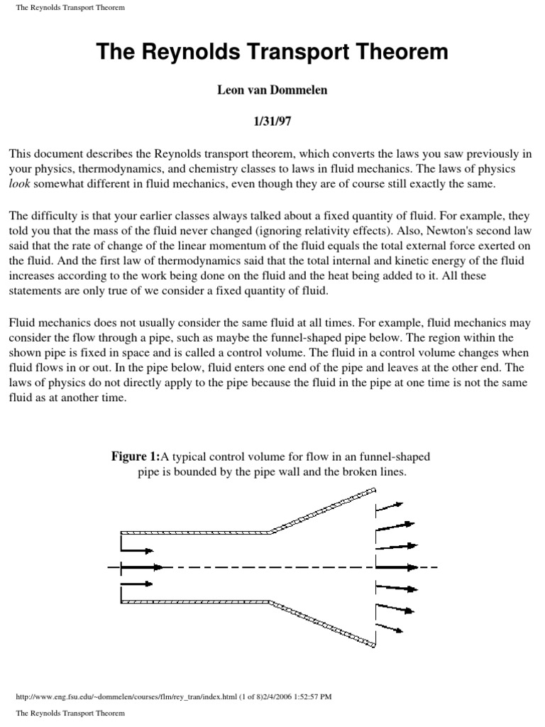 Reynolds Theorem | PDF | Momentum | Lagrangian Mechanics