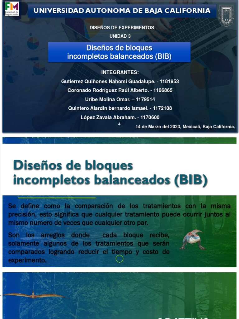 Diseños de Bloques Incompletos Balanceados (BIB) : Universidad Autonoma de Baja California | PDF ...