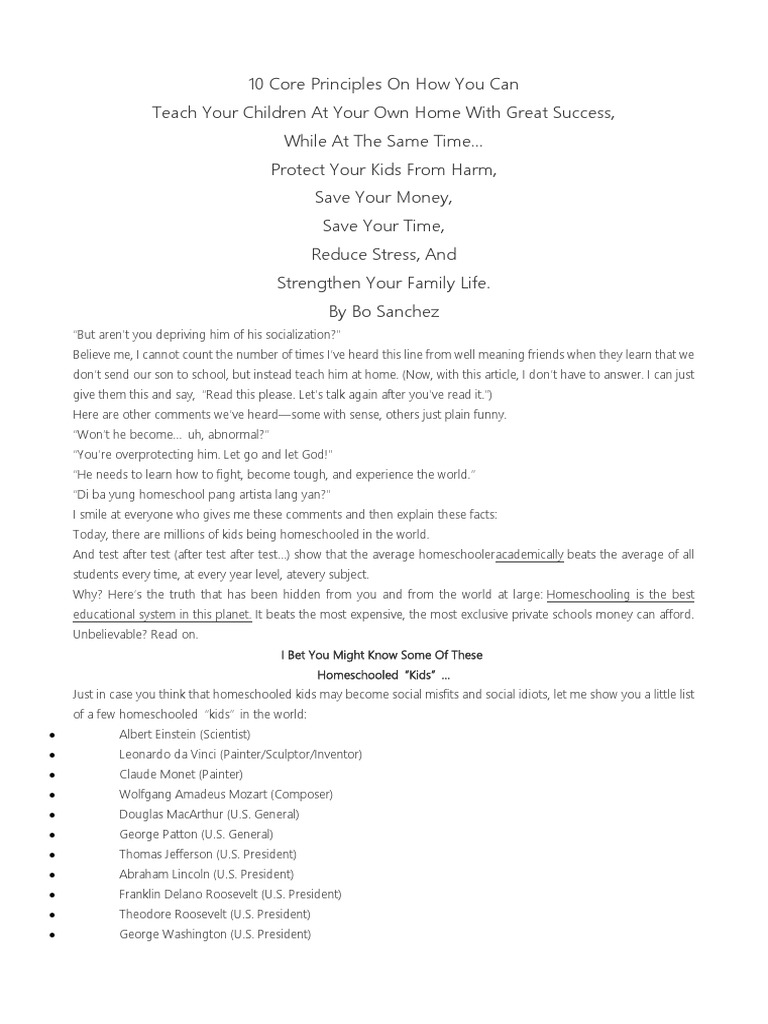 10 Core Principles of Homeschooling | PDF | Homeschooling | Learning