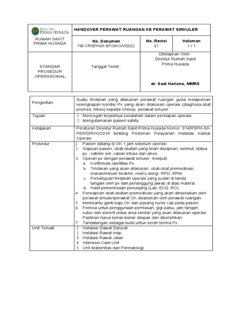 07.handover Perawat Ruangan Ke Perawat Sirkuler Re | PDF