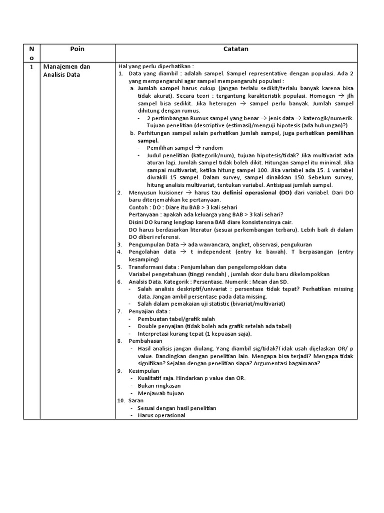 N o Poin Catatan: Manajemen Dan Analisis Data | PDF