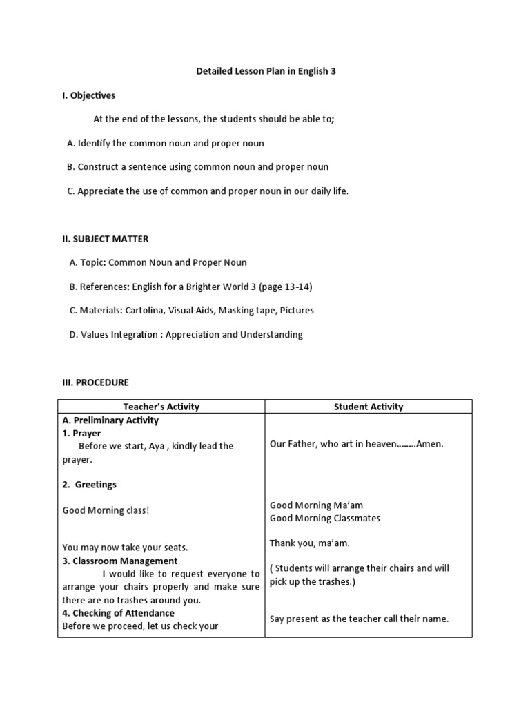 Detailed Lesson Plan in English 3 | PDF | Noun | Linguistics