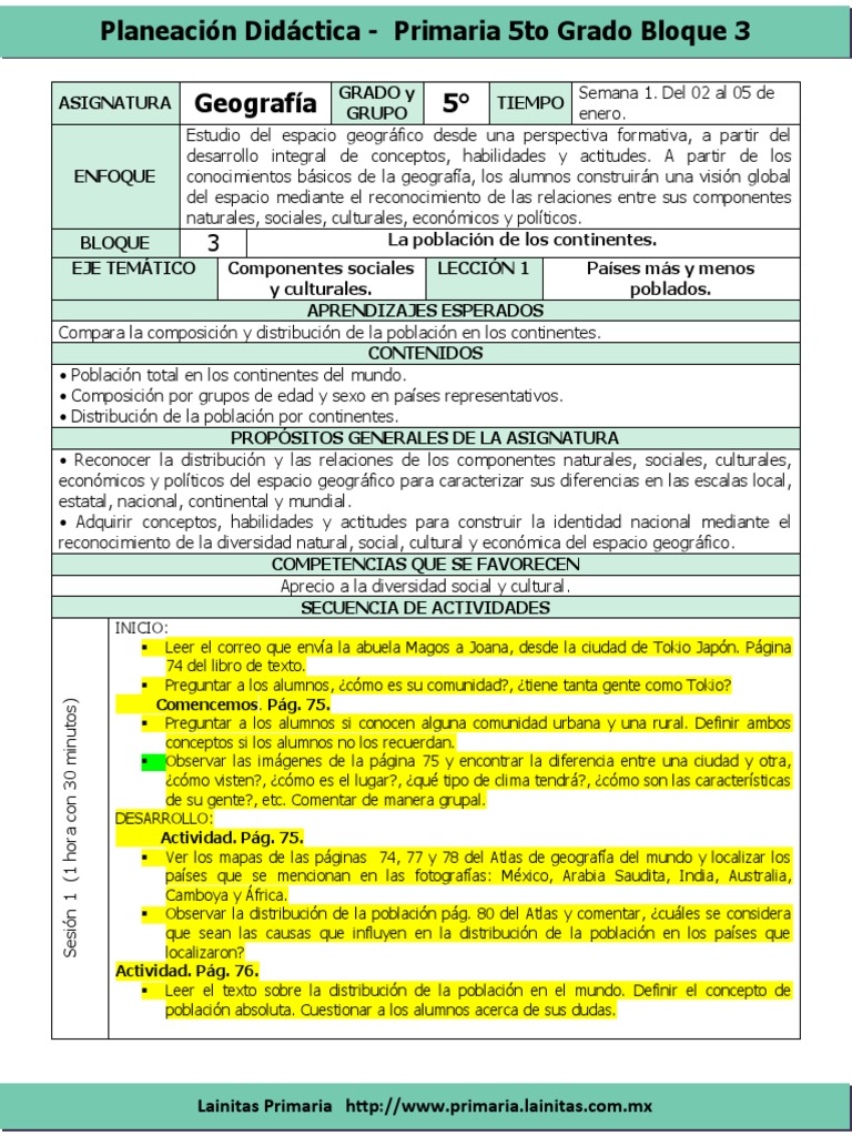Plan 5to Grado - Bloque 3 Geografía (2016-2017) | PDF | Geografía | Evaluación